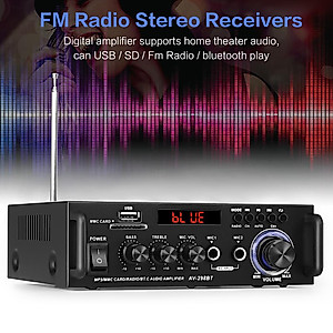 SOBATTY Home Audio Receivers & Amplifier HiFi Bluetooth Stereo Audio Amplifier Max 300Wx2 Wireless Bluetooth 5.0, RMS 40Wx2 Power Amp 2 Channel Stereo Receiver for Home Theater Speaker (BLACK1)