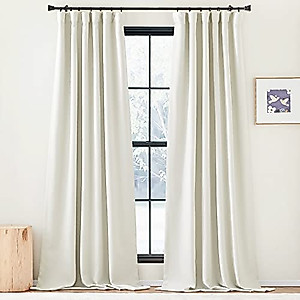 NICETOWN Room Darkening Faux Linen Curtains for Bedroom, Rod Pocket/Back Tab/Hook Belt Linen Burlap Light Blocking Noise Dampening Curtains for Living Room, Natural, W50 x L108, 2 Panels