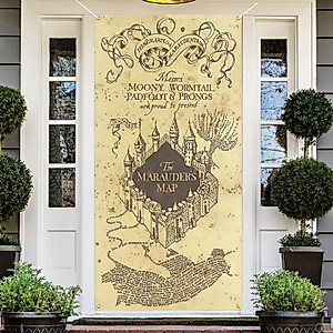 Magical Wizard Halloween Door Cover Hogwarts Porch Sign Banner Halloween Birthday Party Decorations and Supplies for Home