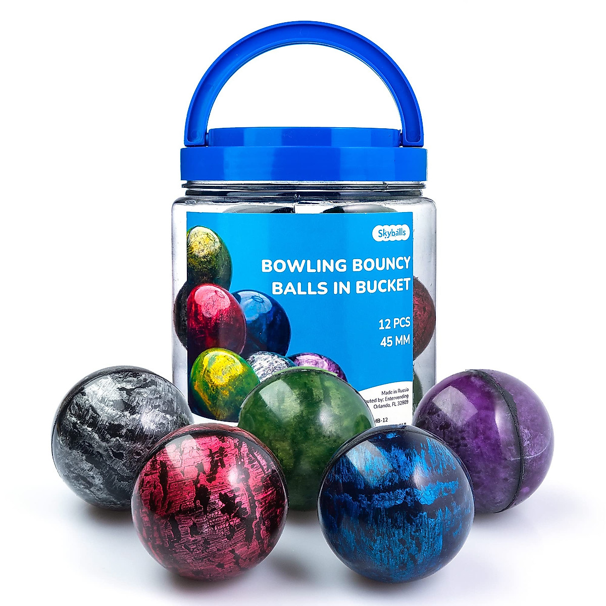 Entervending Large 45mm Bouncy Balls - 12 Pcs, Bowling Style, Rubber, Green