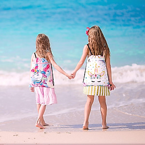 WAWSAM Rainbow Kids Drawstring Backpack - 13" x 18" Sports Gym Bag for Girls Waterproof Beach Swimming Travel Sackpack Birthday Christmas Gift with Zippered Pocket