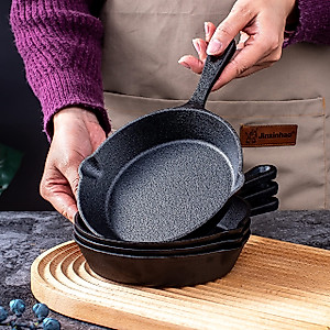 Bruntmor 6-Inch Black Pre-seasoned Cast Iron Frying Pan Set of 4, 6 Inch Oven Safe Cast Iron Skillet, Cast Iron Grill Pan Set, Nonstick Cookware And Bakeware For Casserole Dish