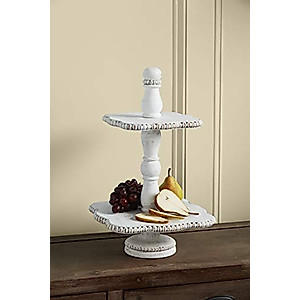 Mud Pie White Beaded Tiered Server, 20" x 13"
