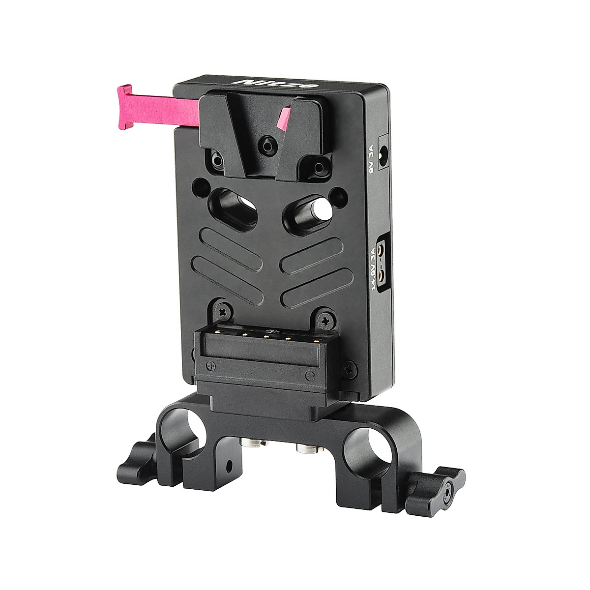 Nitze V Mount Battery Plate, V Mount Plate with 15mm Rod Clamp, 8V/3A DC, 14.8V/3A D-tap and PD 3.0 USB-C Output Ports - N21-D7