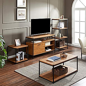 Caffoz 48" Sliding Barn Door TV Media Stand with Storage Shelves, Industrial Entertainment Center with Slide Door Cable Management Farmhouse Wood Look Accent Furniture, Oak Brown