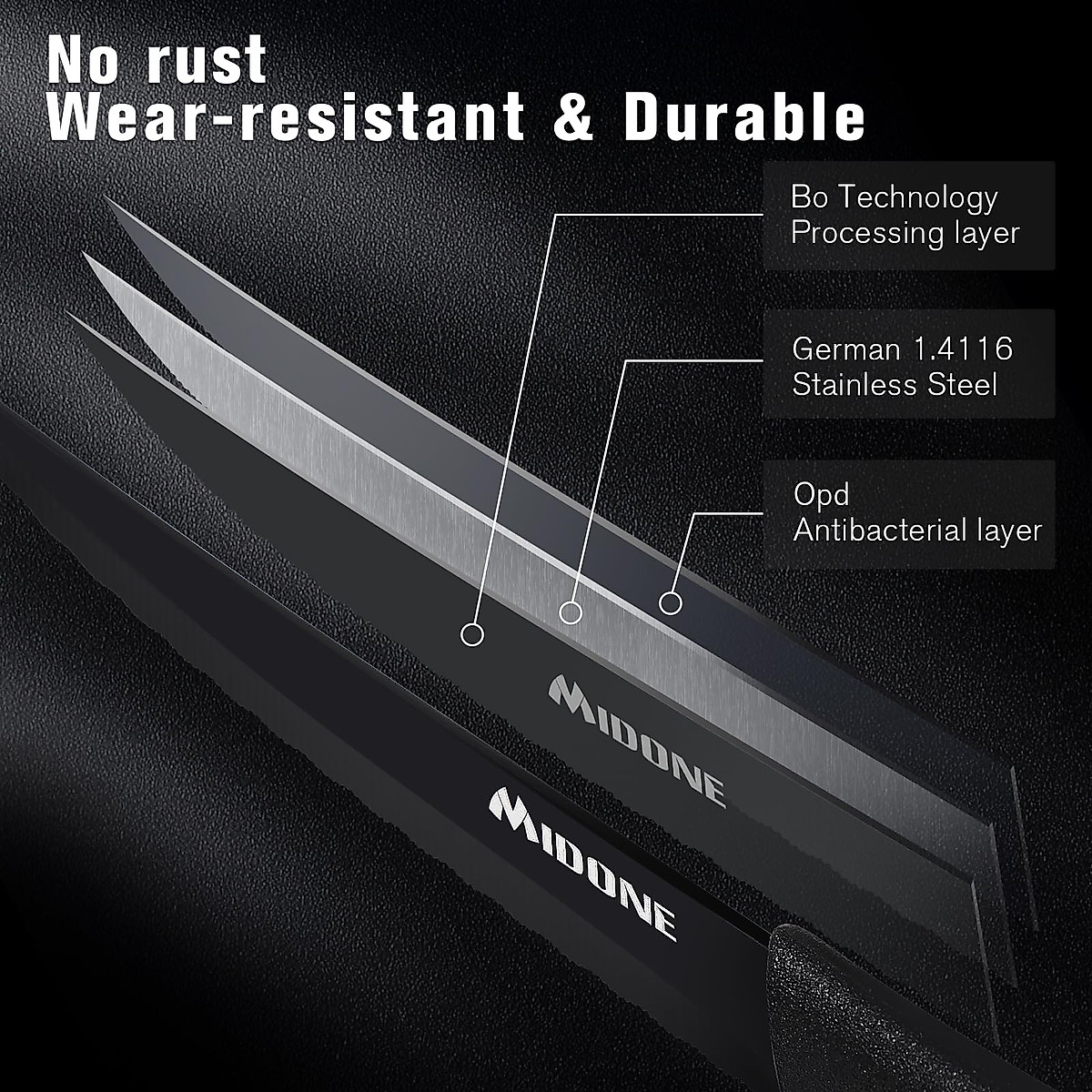 MIDONE 8 Pcs Steak Knives, Steak Knives Set of 8, High-Carbon Stainless Steel Steak Knife Set, Ergonomic Handles Serrated Steak Knives for Precise Cutting, Elegant Black