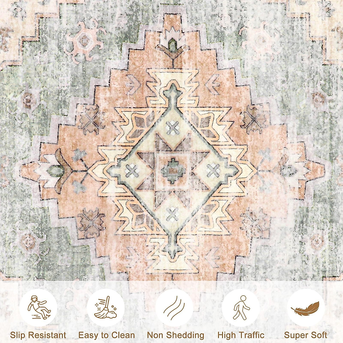 LEEVAN 8x10 Area Rug Washable Living Room Rug Ultra-Thin 8x10 Rug for Bedroom Non Slip Classroom Rug Kids Rug Tan Stain Resistant Area Rug for Nursery/Playroom