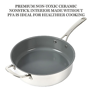 Martha Stewart Delaroux Stainless Steel 4-Quart PFAs Free Premium Ceramic Nonstick Saute Pan w/Tempered Glass Lid
