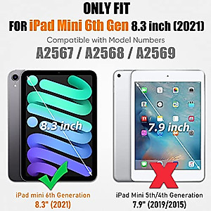 SEYMAC stock Case for iPad Mini 6 Genration 2021，[Full-Body][Shock Proof] Screen Protector Case with 360 Degree Handle Ring Folding Stand for iPad Mini 6th Gen 8.3 Inch,Black/Black