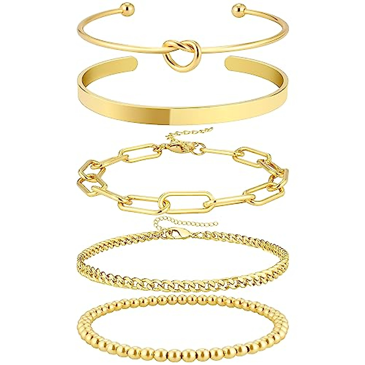 AOZEL Gold Bracelets for Women Jewelry Gold Bangle Cuff Bracelets Trendy Gold Beaded Chain Bracelets Set for Women…