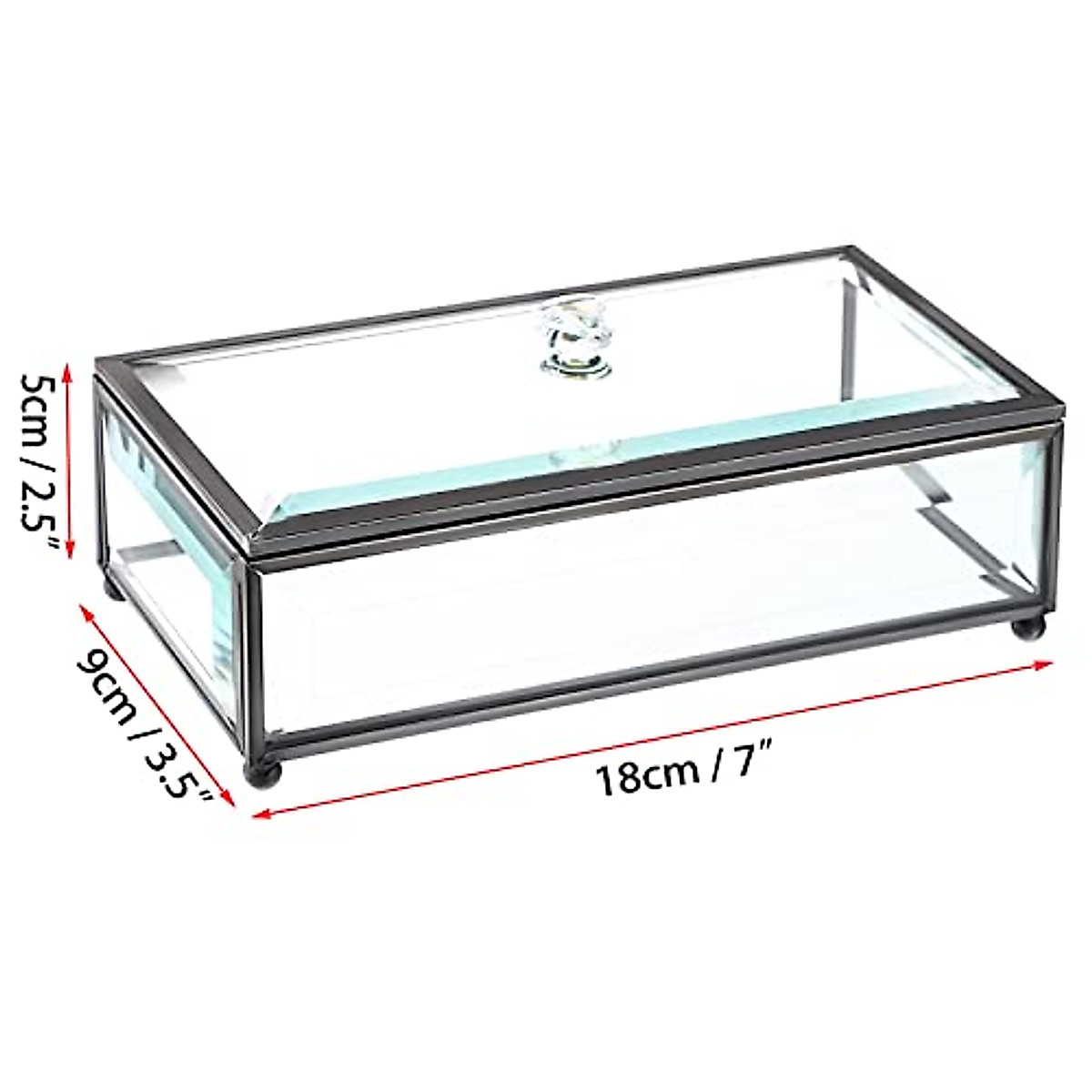 JUXYES Clear Glass Jewelry Box With Lid, Beveled Glass Keepsake Box Transparent Jewelry Organizer Box Modern Thickened Glass Vanity Decorative Box Personalized Countertop Trinket Box Organizer