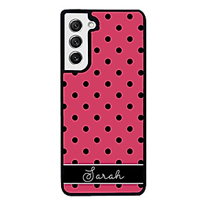 Pink Polka Dot Personalized Black Rubber Phone Case Compatible With Samsung Galaxy S23 S23+ Ultra S22 S22+ S21 S21FE S21+ S20FE S20+ S20 Note 20 S10 S10+ S10e