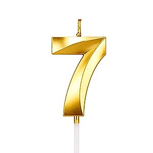LUTER Gold 3D Diamond Shape Happy Birthday Cake Candles with Fold Design Number Candles Number 7 Birthday Candle Cake Topper Decoration for Party Kids Adults