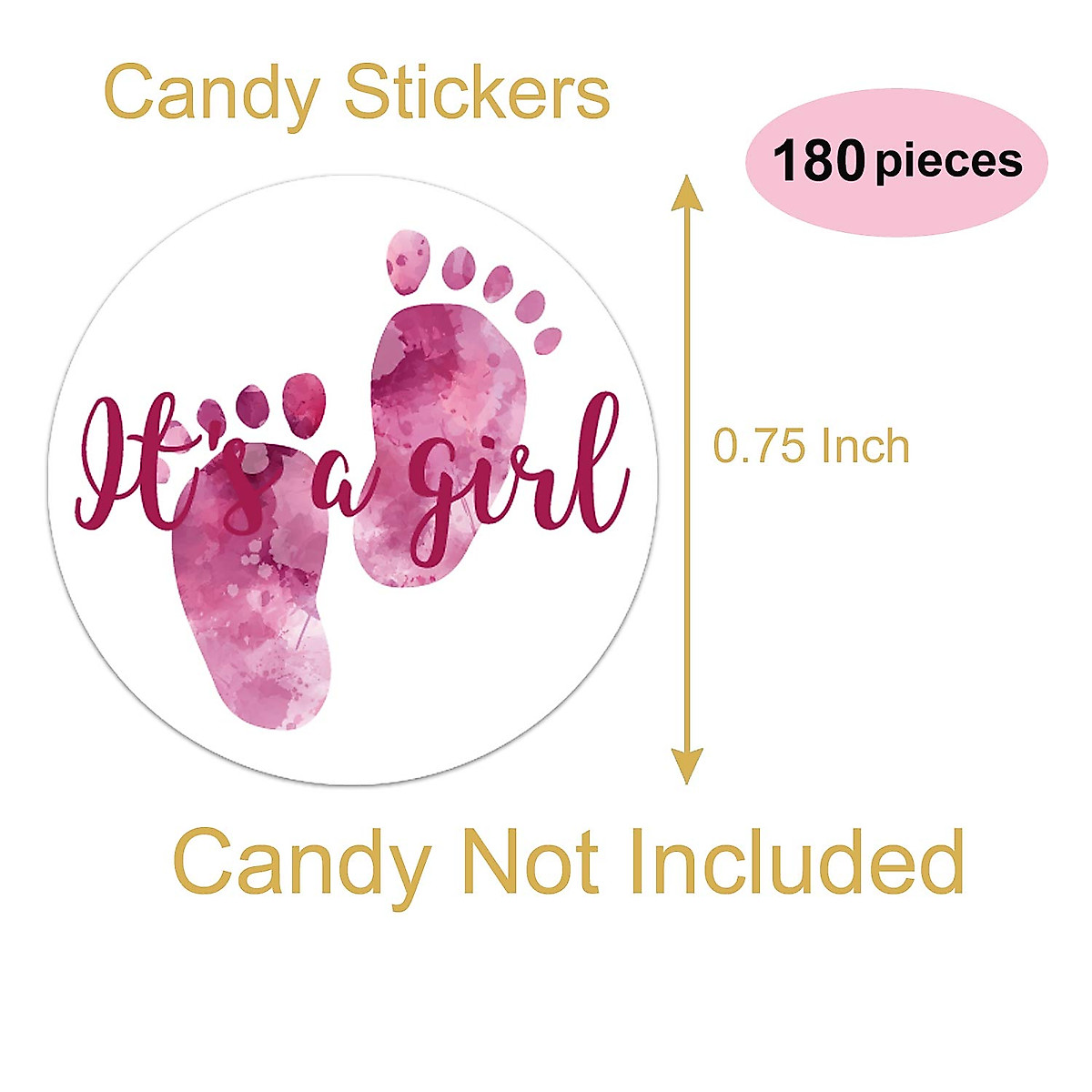 180 Chocolate Drop Labels Stickers- Gender Reveal Footprints Kisses Labels for Baby Shower, It's a Girl Baby Shower Favor Labels.