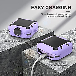 [with Lock] Case Cover for Beats Fit Pro Case 2021, Shock-Absorbing Protective PC+TPU Security Lock Cases Compatible with Beats Fit Pro with Keychain/Lanyard/Cleaning Brush (Purple)