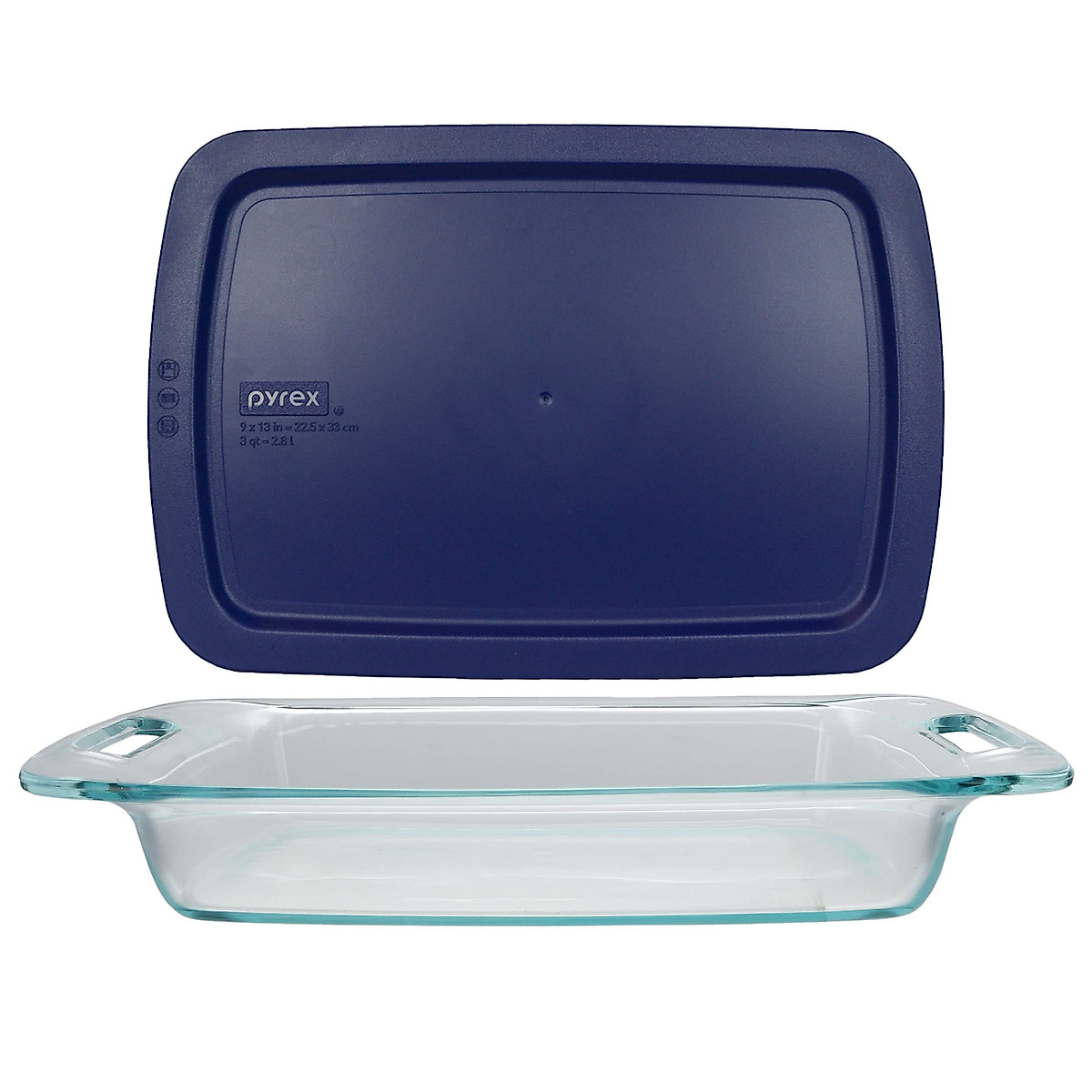 Pyrex (1) C-233 3qt Easy Grab Glass Baking Dish & (1) C-233-PC 3qt Blue Easy Grab Lid