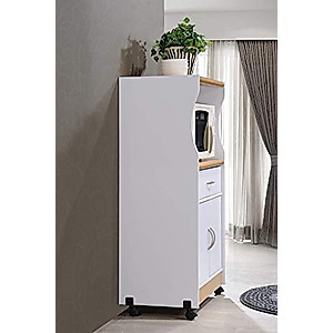 HODEDAH IMPORT Microwave Cart with One Drawer, Two Doors, and Shelf for Storage, White