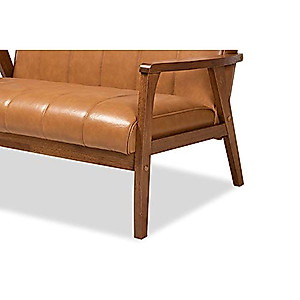 Baxton Studio Nikko Mid-century Modern Tan Faux Leather Upholstered and Walnut Brown finished Wood Loveseat
