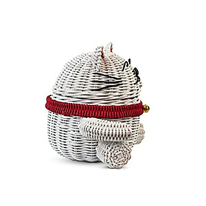 G6 COLLECTION Cat Rattan Storage Basket With Lid Decorative Bin Home Decor Hand Woven Shelf Organizer Cute Handmade Handcrafted Nursery Gift Animal Art Decoration Artwork Wicker Kitten
