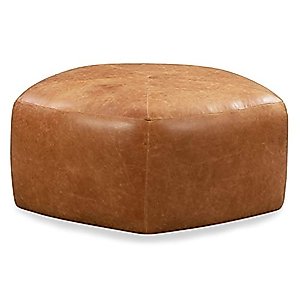 POLY & BARK Porto Modern Leather Ottoman Pouf (Cognac Tan)