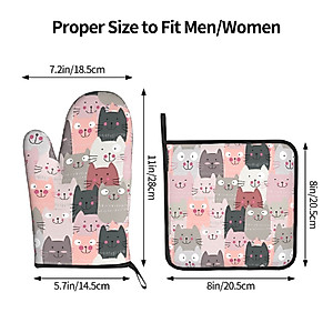 Oplp Funny Pink Cute Cats Oven Mitts and Pot Holders Heat Resistant Oven Mitts Safe for Baking Cooking BBQ