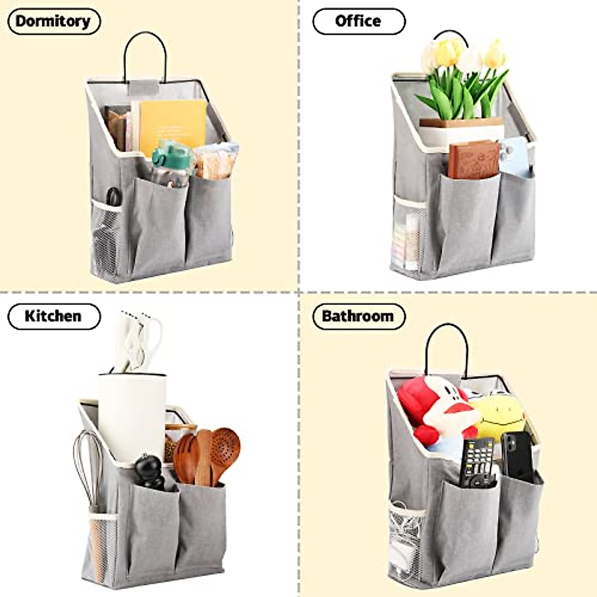 FJZZ Wall Hanging Storage Bag with Pockets, Upgrade Large Multifunctional Linen Cotton Wall Mounted Sundries Organizer for Hanging in Entryway, Dormitory, Bedroom, Bathroom- Sticky Hook Included