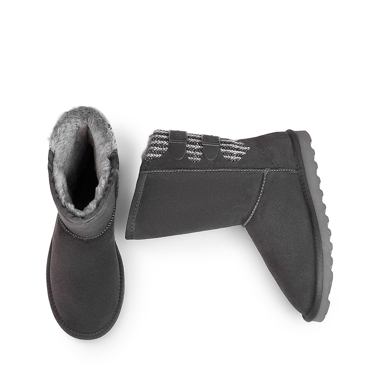 DREAM PAIRS Women's Mid Calf Winter Snow Boots Fashion FuzzyChic Buckle Booties,Size 10,Grey,Sweaty-Buckle