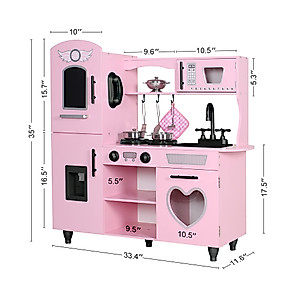 TaoHFE Wooden Play Kitchen Kids Kitchen Playset Toy Kitchen Sets for Girls Gift Kids Kitchen Playset Pink Toddler Kitchen for Kids Age 3+ Pretend Play with Lights & Sounds (Pink)