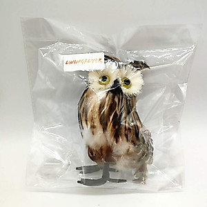 LWINGFLYER Realistic Brown Feathered Owl Artificial Furry Owl Foam Bird Ornaments for Party Decoration Wreath Crafts Tree Topper Christmas Ornaments 16cm/6.2inch