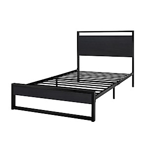 SHA CERLIN Twin Bed Frame with Wooden Headboard, Heavy Duty Metal Platform Bed, Single Platform Bed for Kids, No Box Spring Needed, Easy Assembly, Black