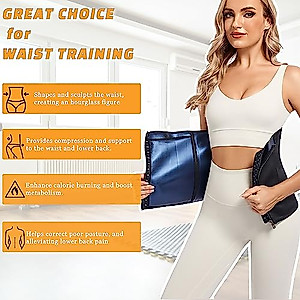 Everfion Waist Trainers Trimmer for Women Sauna Sweat Bands Wraps Workout Corset Slimming Belts Hot Body Shaper,Blue, L