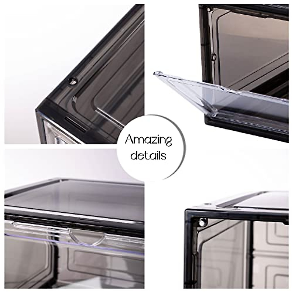 Attelite 6 Pack Large Drop Front Shoe Box+ 6 Pack Side Open Black Clear Plastic Shoe Storage Box, As Stackable Shoe Containers for Display Sneakers