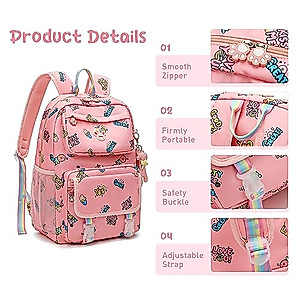 Maod Backpacks for Girls Backpack for School Suitable Ages 6-8 Kids - Pass CPSC Certified - Gift Cute Pendant (Pink)