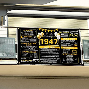 Crenics Black Gold 76th Birthday Decorations, Vintage Back in 1947 Birthday Backdrop Banner, Large 76 Years Old Birthday Anniversary Poster Photo Background Party Supplies for Women Men, 5.9 x 3.6 Ft