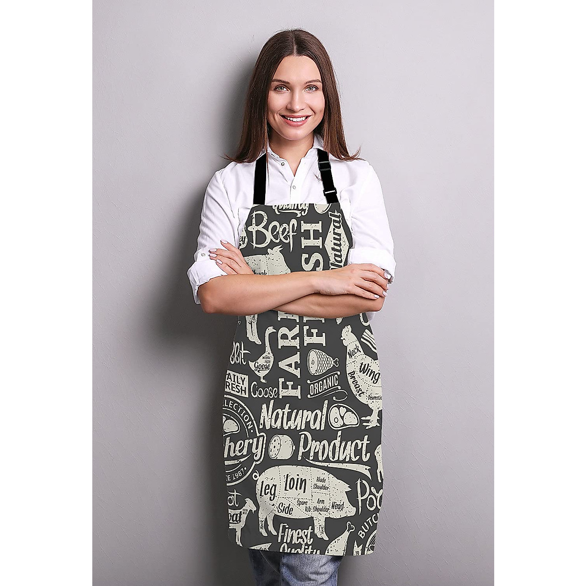 Lefolen Butcher Butchery Animal Adjustable Bib Apron Kitchen Cooking Baking Gardening Apron for Women Men