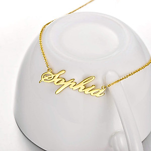 GLAVEHO 14K Gold Name Necklace Personalized, 14kt Solid Gold Nameplate Necklace Custom Initial Letter Jewelry Gift for Women (14K,30mm)