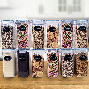 SPARK LIGHTING - Clear Storage Canister Set with Airtight Lids Kitchen & Pantry Organization Containers of Dry Foods Including Flour, Sugar, Cereal, Rice (12 Piece Set, Blue Lids)