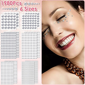 1980Pcs Self Adhesive Rhinestones Stickers, Shynek Stick on Rhinestone Gems face Jewels for Hair, Face, Makeup, Crafts, 6 Sizes