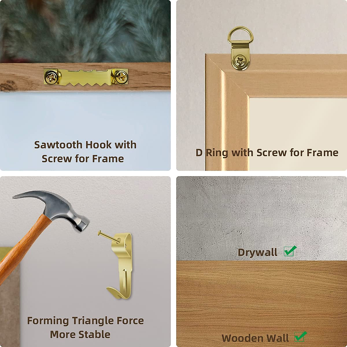 302Pcs Picture Hanging Kit, Heavy Duty Photo Frame Hangers with 10-75lb Hooks, Sawtooth Hardware, Screw Eyes, D Rings, Nails, Screws, Steel Wire for Picture, Painting ,Mirror, Wall Art Mounting