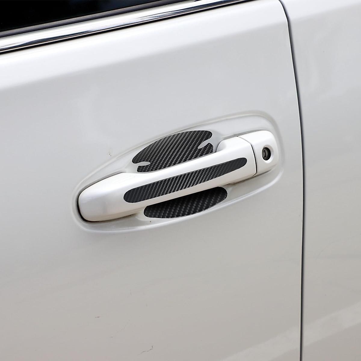 NGHEY 8 PCS Car Carbon Fiber Leather Door Bowl Film, 4.13" x 3.1" Door Handle Grain Anti-Scratch Protective Film, Install Door Handle Sticker, Suitable for Most Car Models (Black)