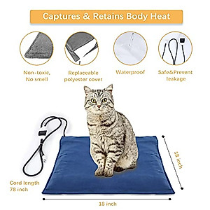 Pet Heating Pad Electric Heated Dog Cat Bed with 2Pcs Replaceable Covers Chew Resistant Cord Waterproof, Mat for Pet House Auto Power Off (18"x18")