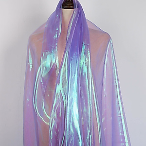 Sheer Iridescent Organza Fabric 58 Inches Wide - 5 Yards Precut - Shinny Wedding Party Decor Fairy Costume Voile Doll Clothes Sewing - Purple