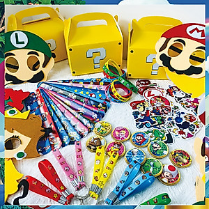 coayhel 115 PCS Birthday Party Favor Supplies, Birthday Party Decorations Set Includes 50 Stickers, 15 Slap Bracelets, 10 Bracelets, 10 Button Pins, 10 Key chains, 10 Box, 10 Mask, mmfavor2024