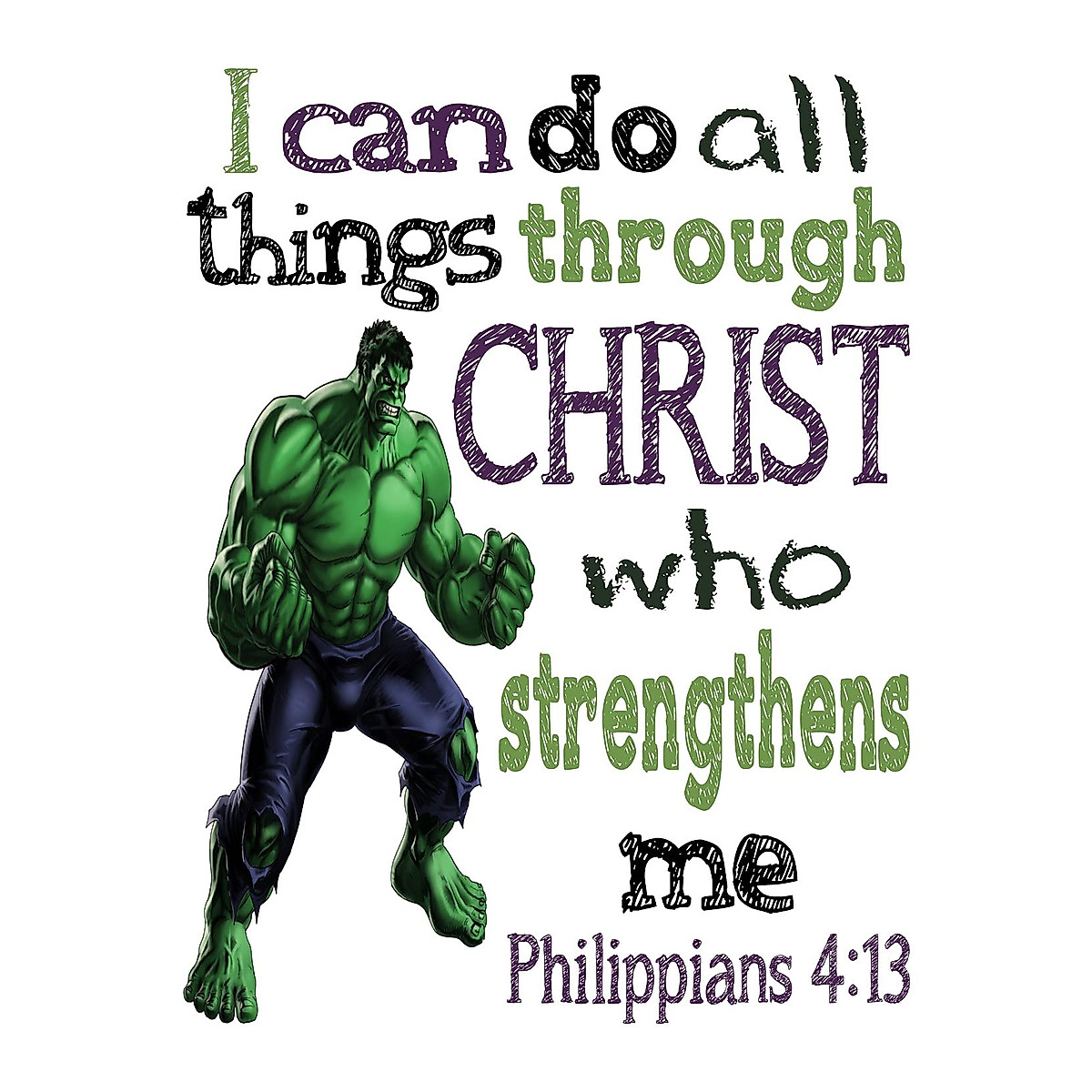 Superhero Christian Nursery Set of 4 Unframed Prints - Captain America, Hulk, Ironman and Spiderman with Bible Verses