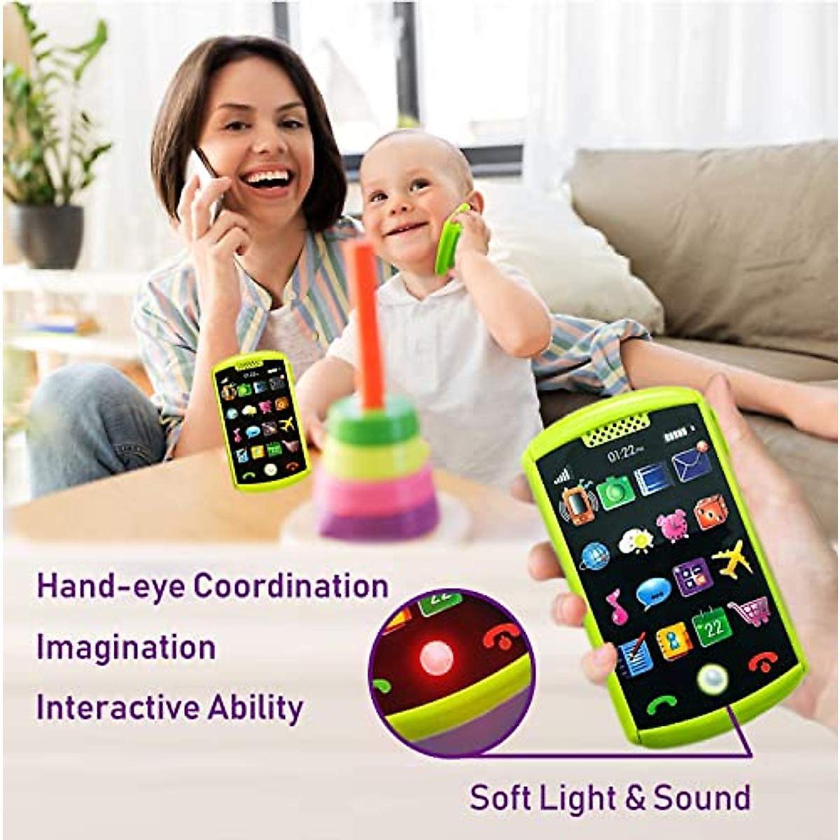 Baby TV Remote Control and Baby Phone Toy Set for Boys and Girls, Musical Remote and Pretend Phone Playset for Babies, Kids, Birthday