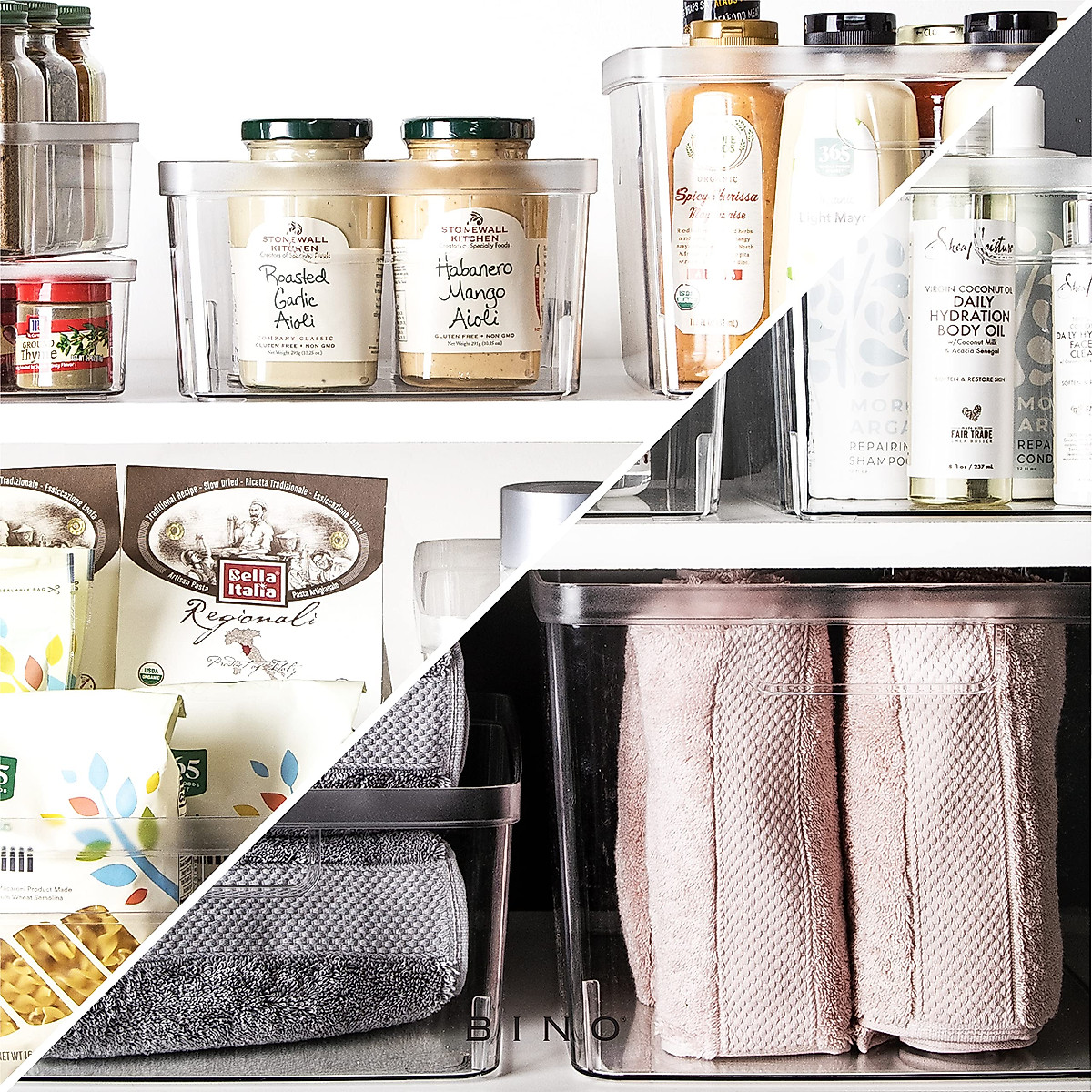 BINO | Plastic Storage Bins, Large - 8 Pack | THE LUCID COLLECTION | Multi-Use Organizer Bins | Built-In Handles | BPA-Free | Pantry Organization | Home Organization | Fridge Organizer | Freezer Org
