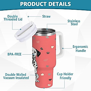 Maunzc 40 oz Tumbler with Handle and Straw, Insulated Stainless Steel Travel Mug with Lid for Coffee, Iced Tea, Water, Gift for Men Women (Cute Spotted Dog)