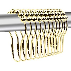 MJIYA Shower Curtain Hook, Stainless Steel Roller Rust-Resistant Balance Sliding Anti-Drop Double Shower Hooks for Curtain Bathroom Shower Curtains (Gold)