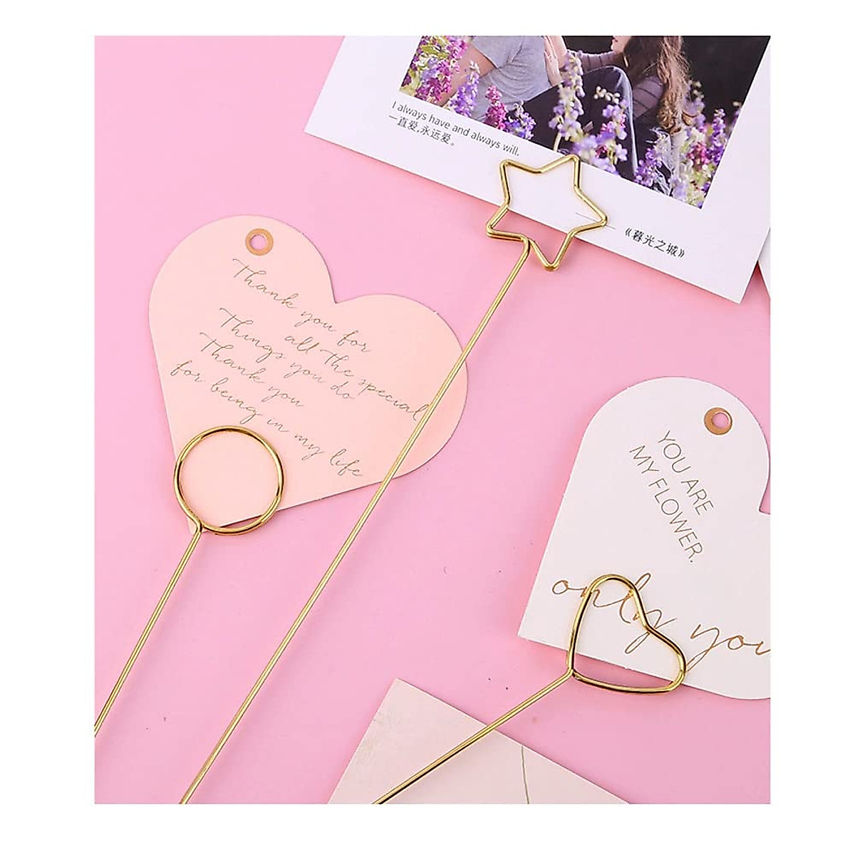 Bairdish 30 Pcs Gold Metal Floral Place Card Holder, 13.4 Inch Hearts Clip Flower Card Holder, Gift Card Tree Bouquet Stands for Diy Cake Vase Photos Wedding Party Birthday Table Number Holders