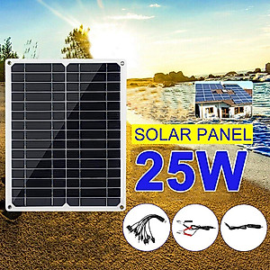 Dioche Portable Solar Panel, Solar Charge Controller, 25W DC 18V/5V Dual USB High Conversion Solar Power Bank Panel for Camping Travelling Car Boat Charger